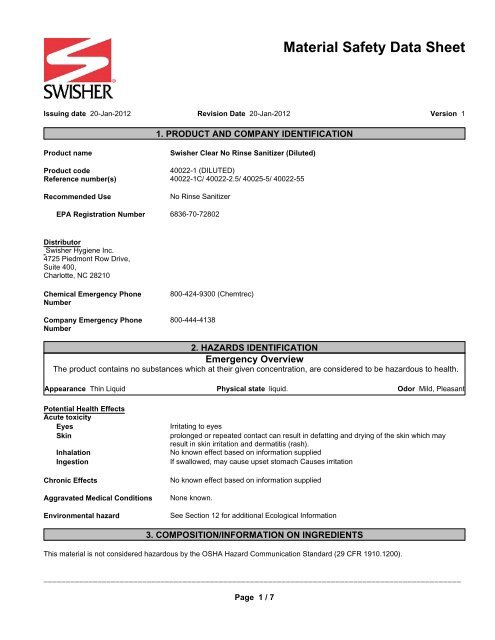 Clear (Diluted) - Swisher Hygiene