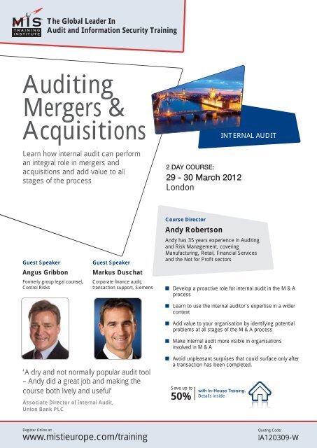 Auditing Mergers & Acquisitions - MIS Training