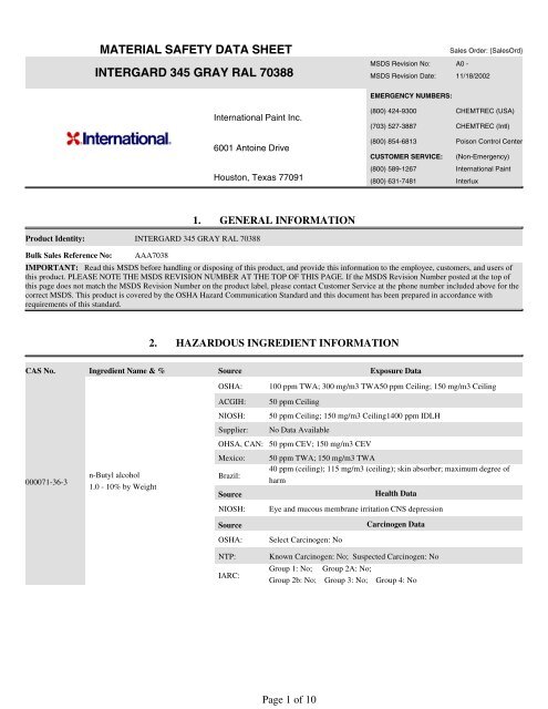 material safety data sheet intergard 345 gray ral 70388 - datasheets ...