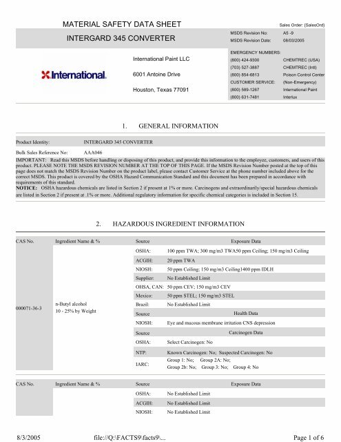 material safety data sheet intergard 345 converter - datasheets.intern...