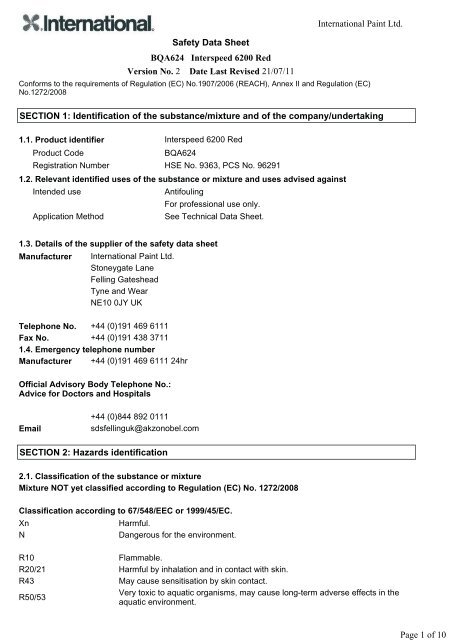 International Paint Ltd. Safety Data Sheet BQA624 Interspeed 6200 ...