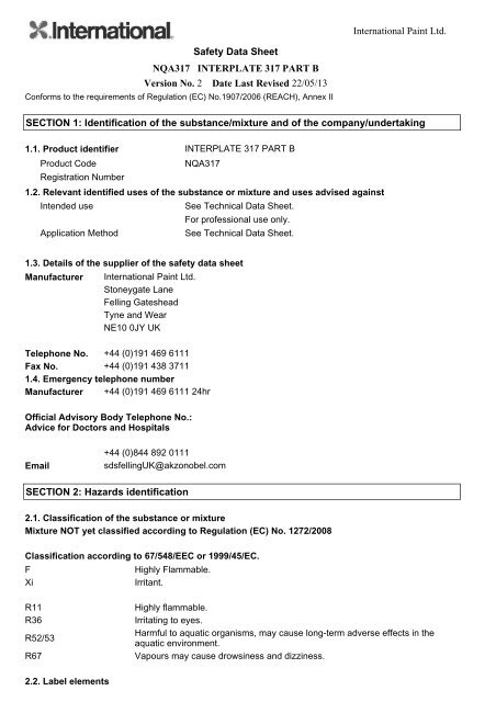 International Paint Ltd. Safety Data Sheet NQA317 INTERPLATE ...