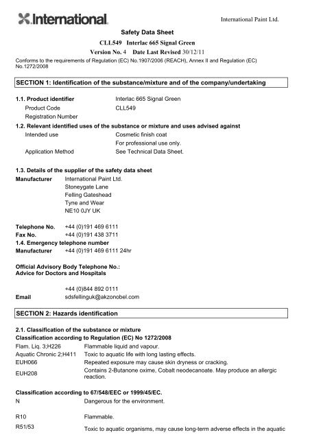 International Paint Ltd. Safety Data Sheet CLL549 Interlac 665 ...
