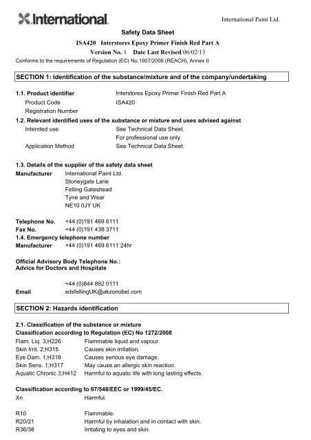 International Paint Ltd. Safety Data Sheet ISA420 Interstores Epoxy ...