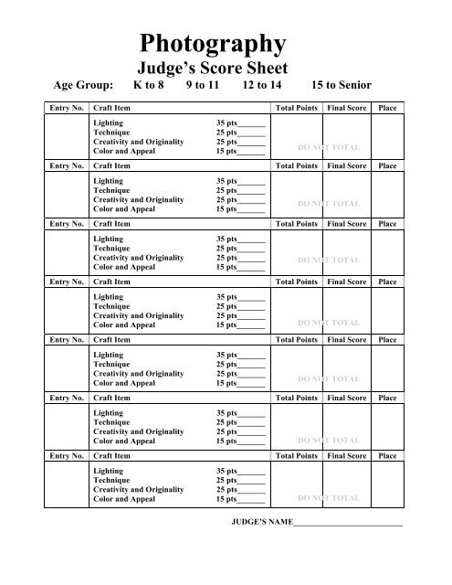 YAD Score Sheet - Photography - spjst.com