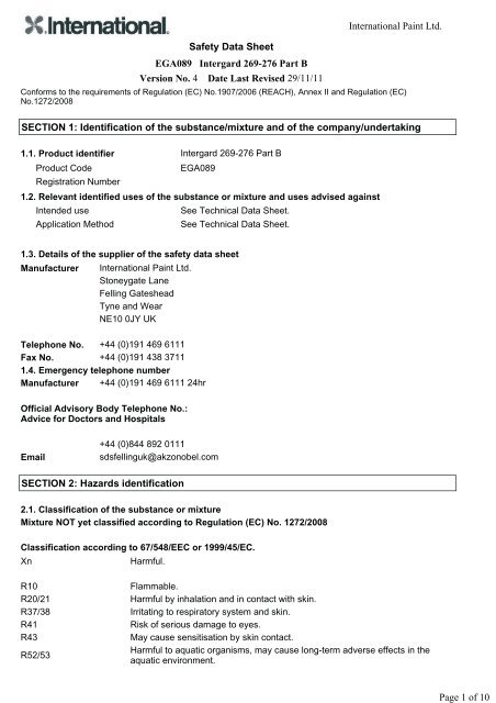 International Paint Ltd. Safety Data Sheet EGA089 Intergard 269 ...