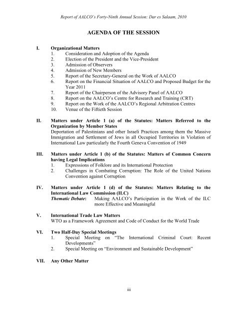 AGENDA OF THE SESSION