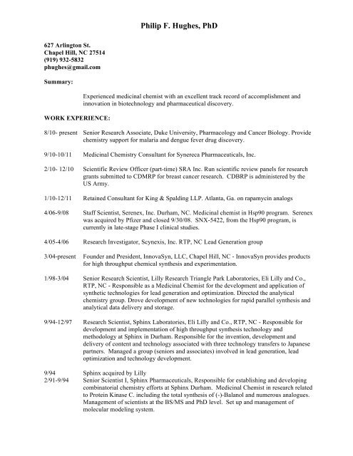 Philip F. Hughes resume - InnovaSyn