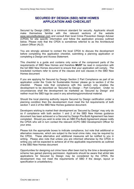 secured by design (sbd) new homes application and checklist