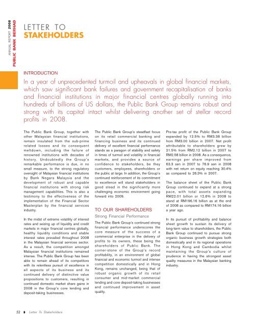 LEttER tO STakEhOlDERS - Public Bank | PBeBank.com