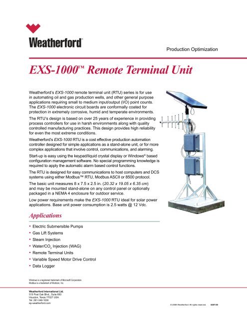 EXS-1000â ¢ Remote Terminal Unit