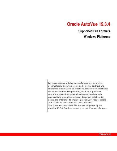 Oracle AutoVue 19.3.4 Supported File Formats - Lifecycle-tech.com