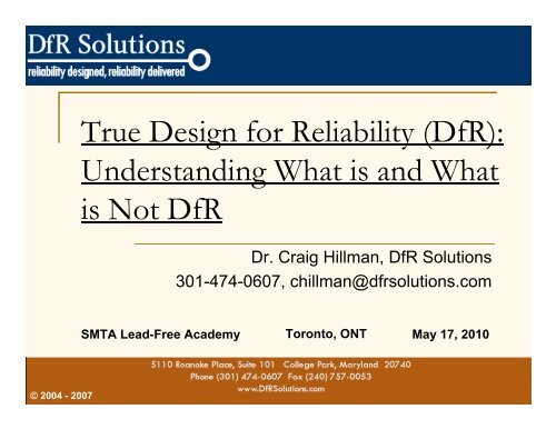 True Design for Reliability (DfR): Understanding ... - DfR Solutions