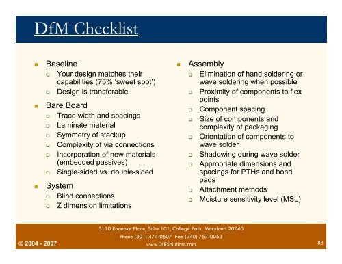 DfM Checklist • Baselin