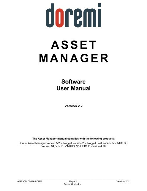 Doremi Asset Manager User Manual - Doremi Labs