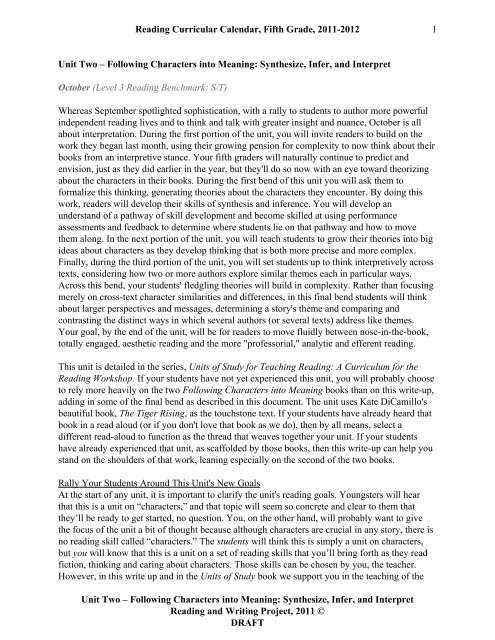 5th Grade Reading Unit 02 Following Characters into Meaning