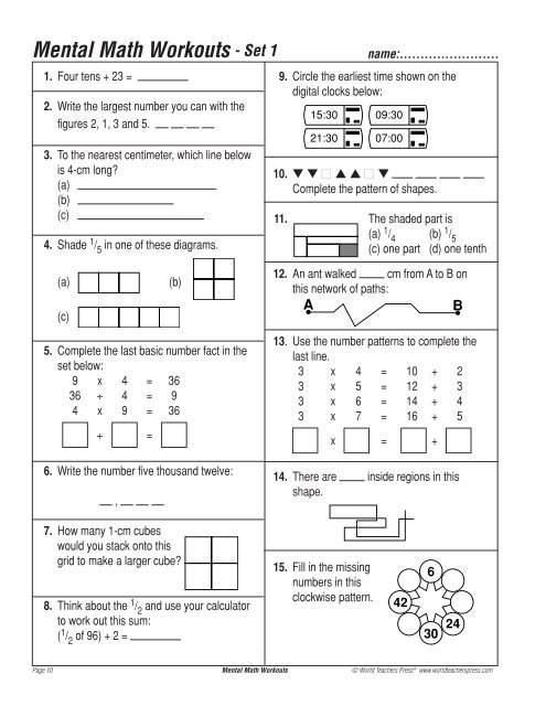 Download pages from Mental Math Workouts, Grades 4-6