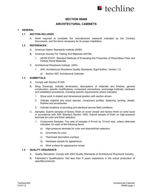 CSI Division 6 Specifications - Techline USA, LLC