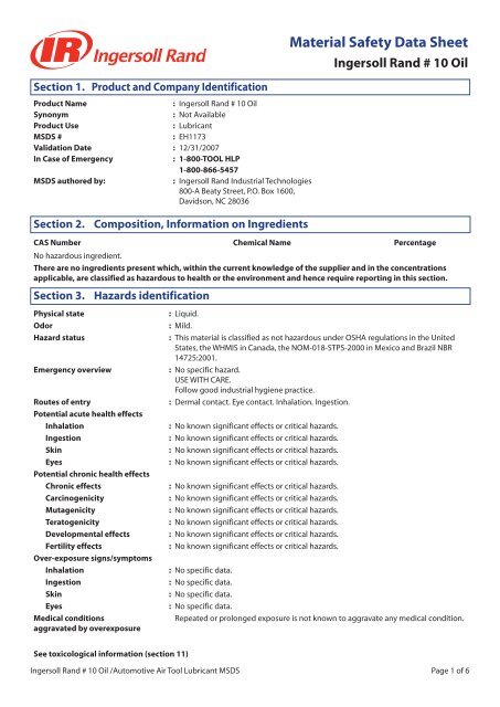 Msds Ingersoll Rand Ultra Coolant PDF, 43% OFF