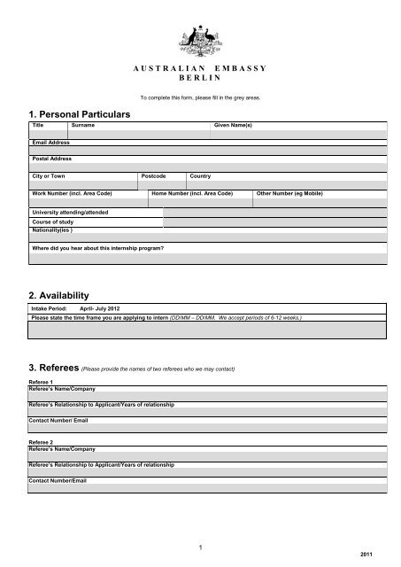 1. Personal Particulars 2. Availability