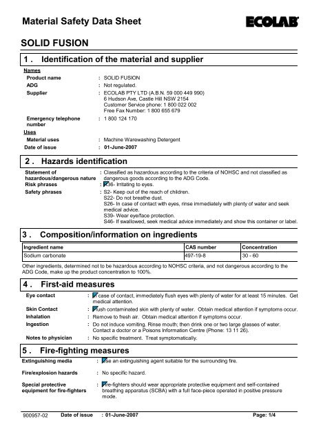 Ecolab - Solid Fusion - msds - Rapidcleanperth.com.au
