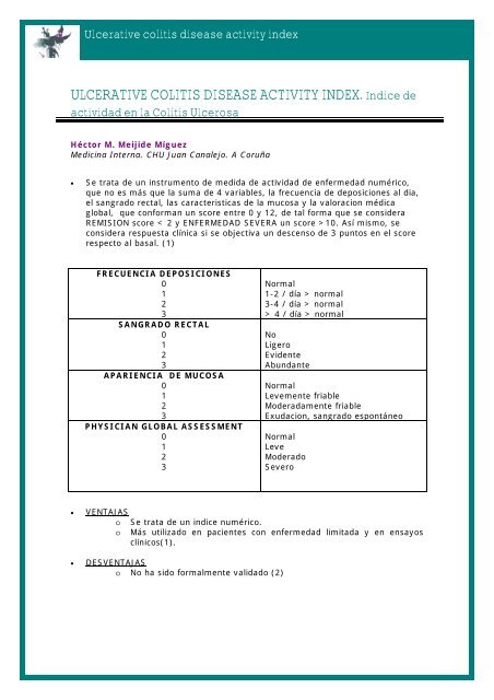 ULCERATIVE COLITIS DISEASE ACTIVITY INDEX. Indice de