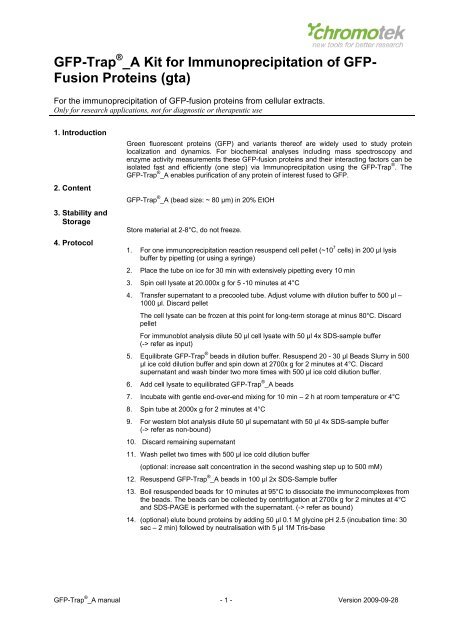 GFP-Trap®_A Kit for Immunoprecipitation of GFP