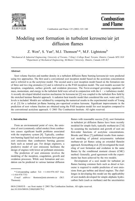 Modeling soot formation in turbulent kerosene/air jet diffusion flames