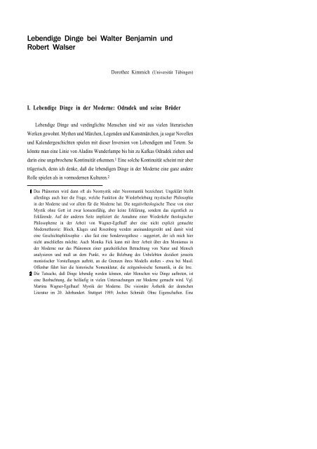 Lebendige Dinge bei Walter Benjamin und Robert Walser