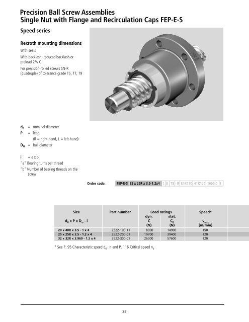 Get Dimensions information from Ball Screw catalog - Bosch Rexroth