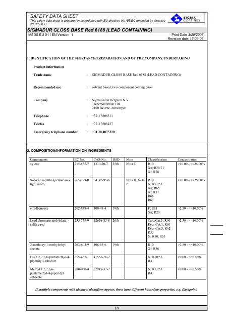 SIGMADUR GLOSS BASE Red 6188 - SIGMA PAINTS