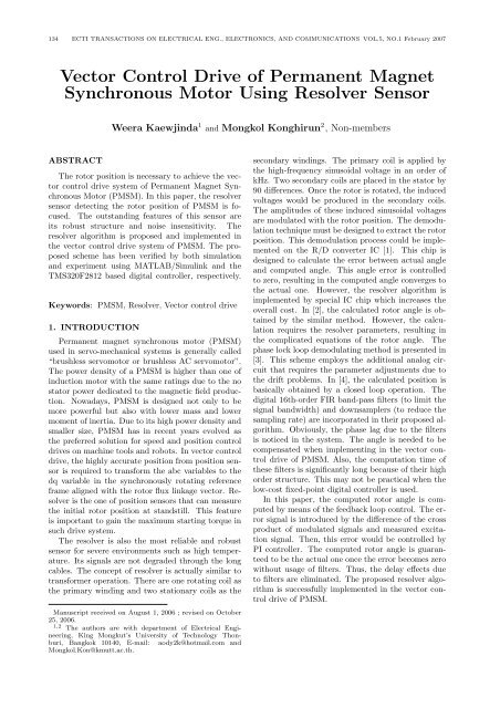 Vector Control Drive of Permanent Magnet Synchronous Motor ...