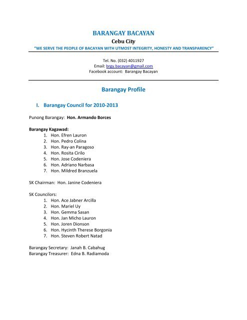 BARANGAY BACAYAN Barangay Profile