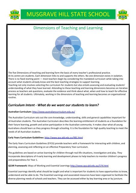 Dimensions of Teaching and Learning - Musgrave Hill State School