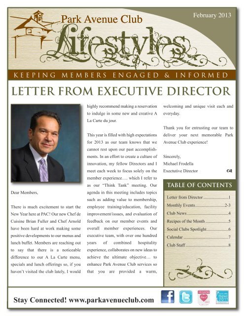 LETTER FROM EXECUTIVE DIRECTOR - Park Avenue Club