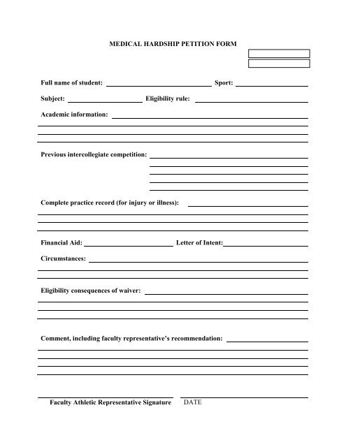 MEDICAL HARDSHIP PETITION FORM - WSU Athletics