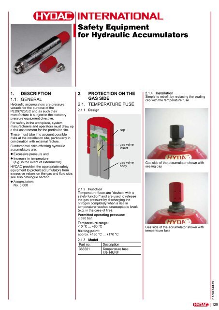 Hydac Safety Equipment for Hydraulic Accumulators - Hasmak.com.tr