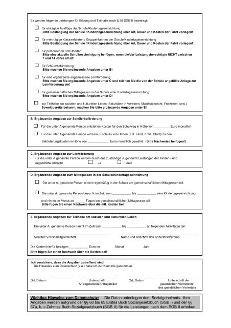 Antrag auf Leistungen für Bildung und Teilhabe - Stadt Pulheim
