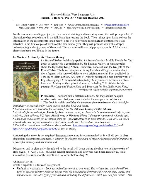 13-14 English 10 Honors Summer Reading/Assignment