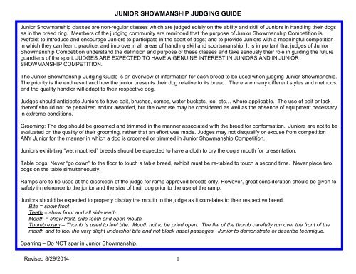 Junior Showmanship Showmanship Judging Guide