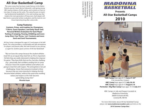 All-Star Basketball Camp - Madonna University Athletics