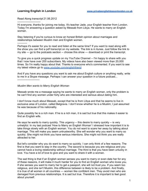 Read and listen by downloading the pdf transcript - English Lesson ...