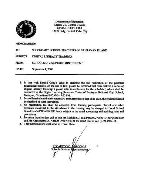 MEMORANDUM - DepEd Cebu Province
