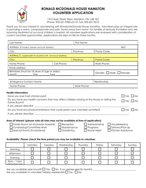 Application Form-2012 - Ronald McDonald House Hamilton