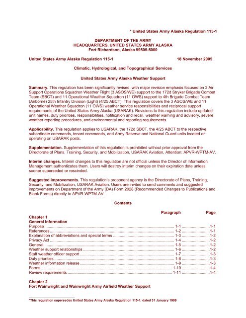 *United States Army Alaska Regulation 115-1 - The USARAK Home ...