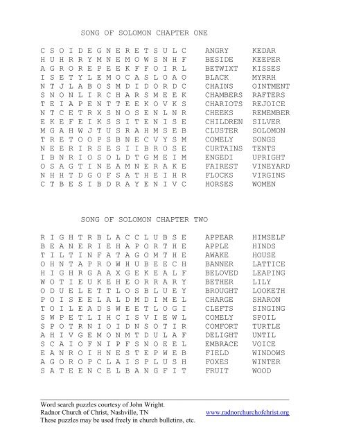 Song of Solomon Word Search Puzzles - Woodbine Church of Christ