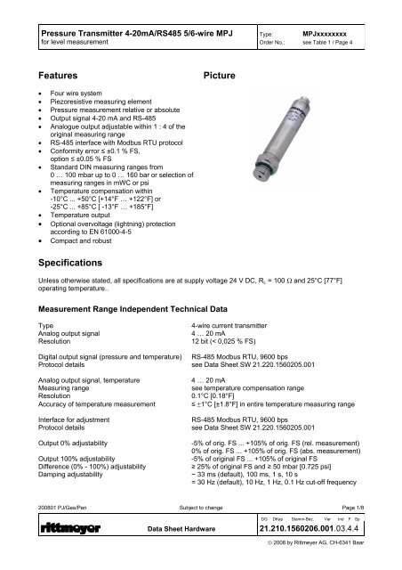 MPJ Data sheet - Rittmeyer