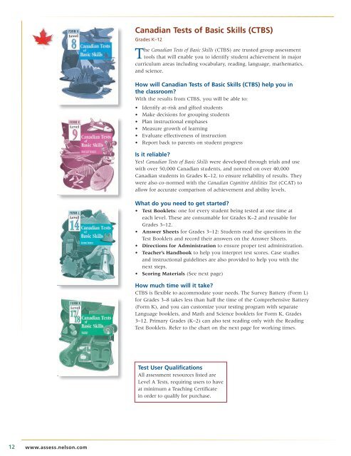 Canadian Tests of Basic Skills (CTBS) - Assessment