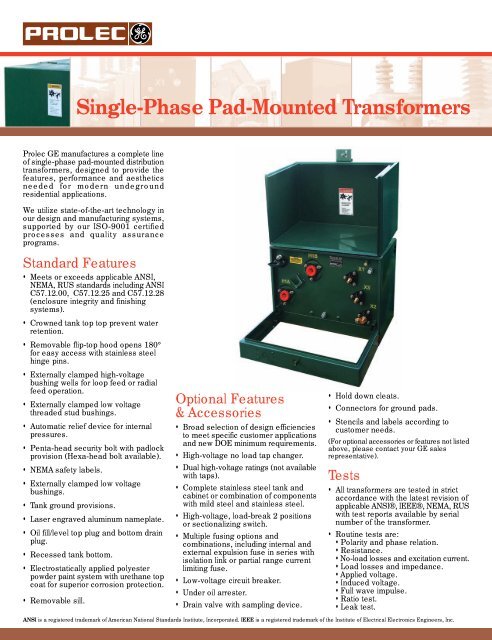 Single-Phase Pad-Mounted Transformers - ProlecGE