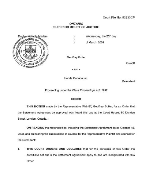 Court File No. 52333CP ONTARIO SUPERIOR ... - Classaction.ca